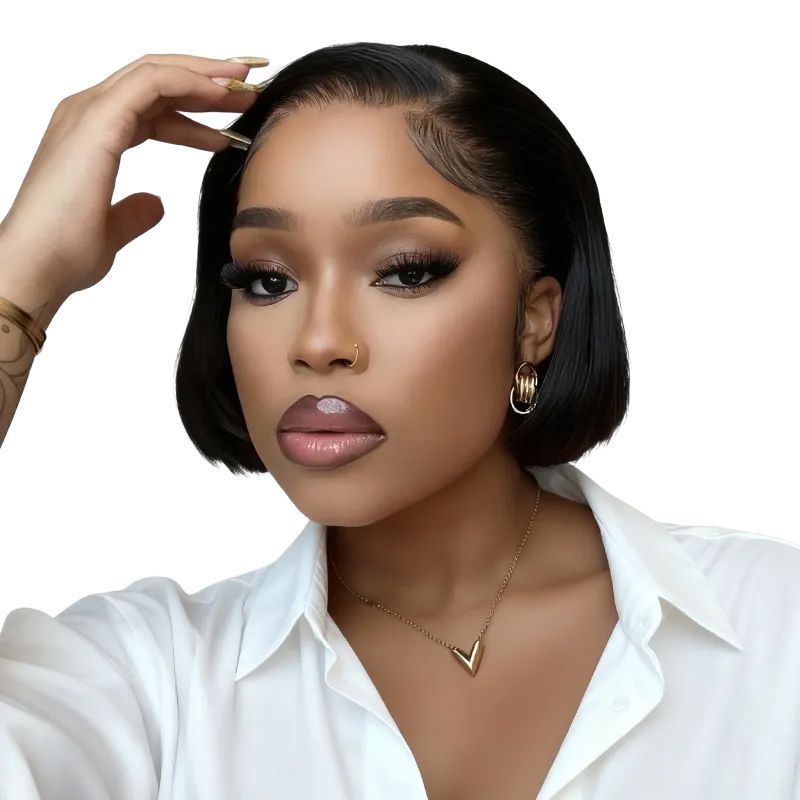Deer 8Inch Brazilian Hair Glueless Full Frontal Bob 13x4 Lace Straight ...