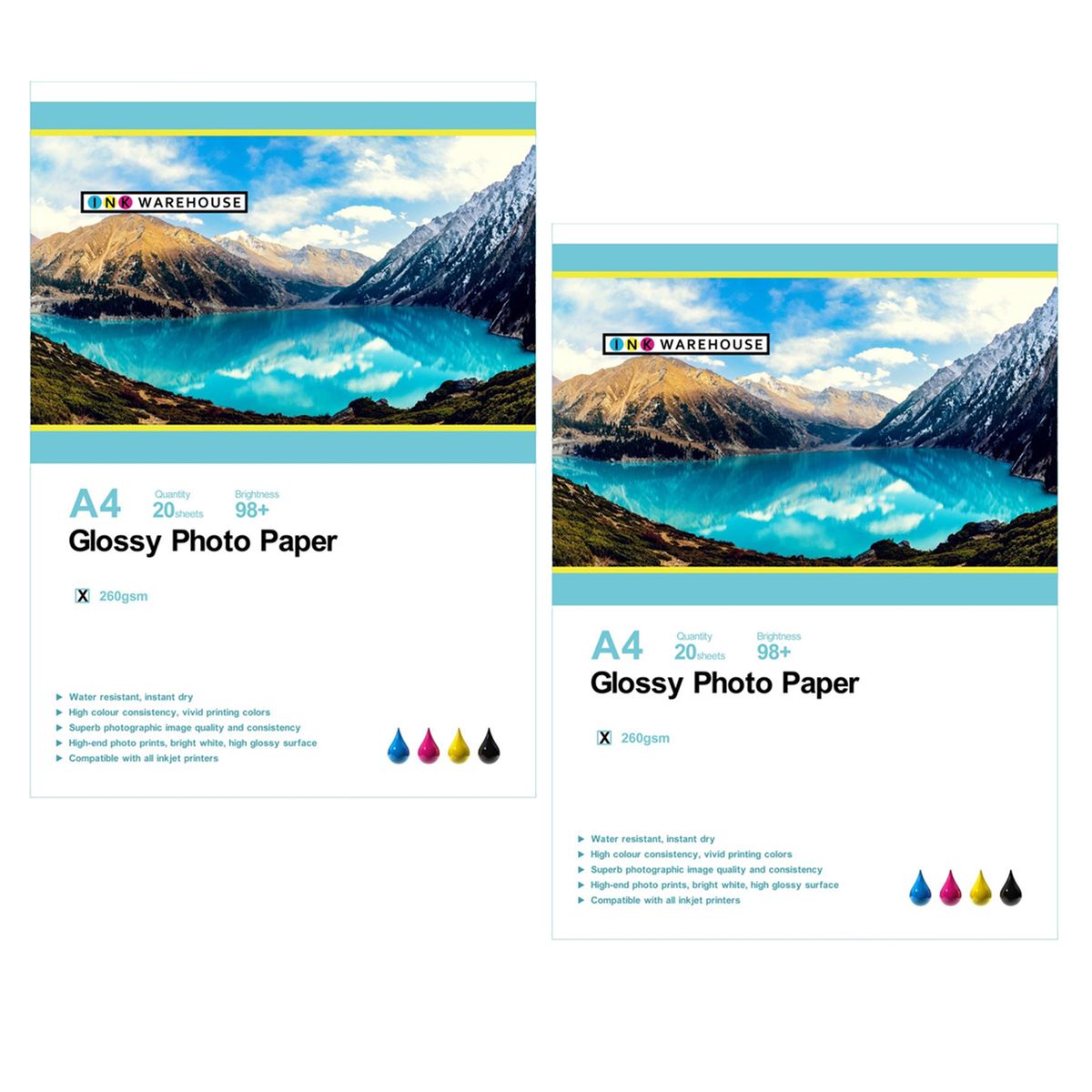 INKWAREHOUSE A4 260 GSM High Gloss Photo Paper - 20 Sheets (COMBO X 2 ...