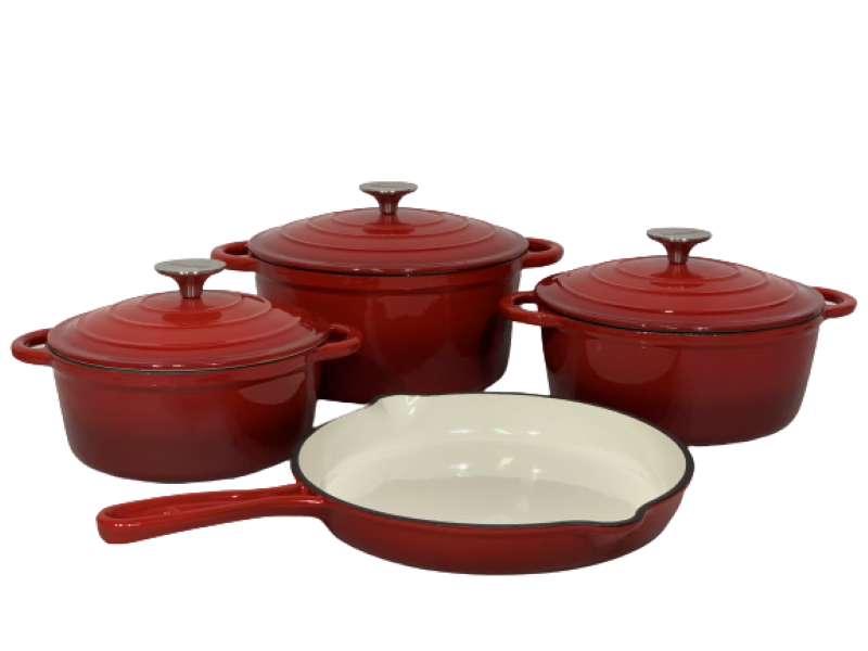 Pot set 7 Piece Cast Iron Grooved Lid Red | Shop Today. Get it Tomorrow ...