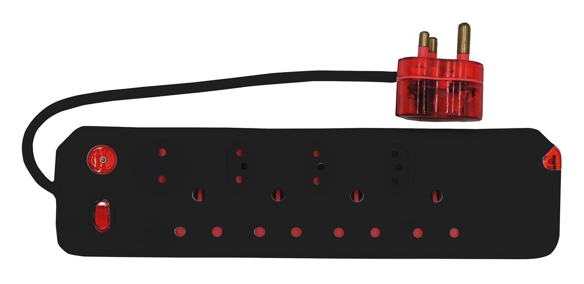 Electricmate 8 Way Single Switch High Level Surge Multiplug Black ...