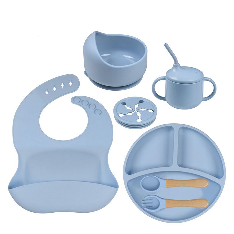 7 Piece Silicone Baby Feeding Set with Suction Bowl, Bib & Sippy Cup ...