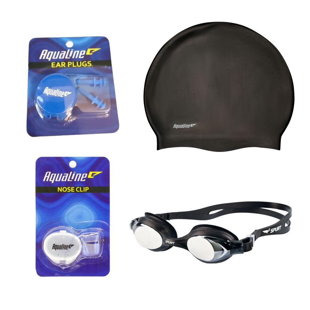 Sport Water Profession Swimming Goggles Cap Ear/Nose Plugs Kit - Set of ...