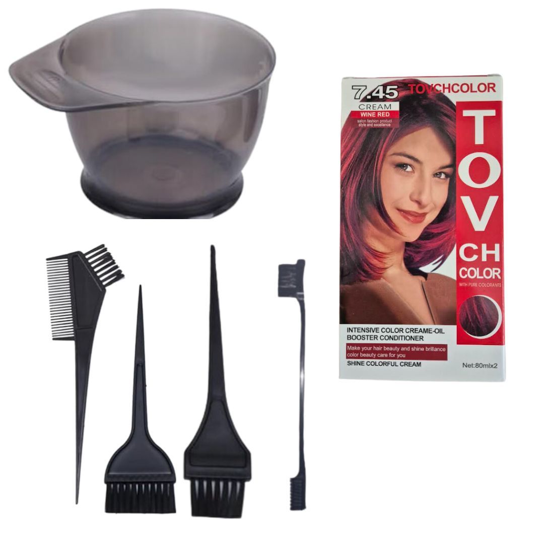 Complete Hair Dye Kit: Tovch Wine Red Colour Mixing Bowl & 4 Dye ...