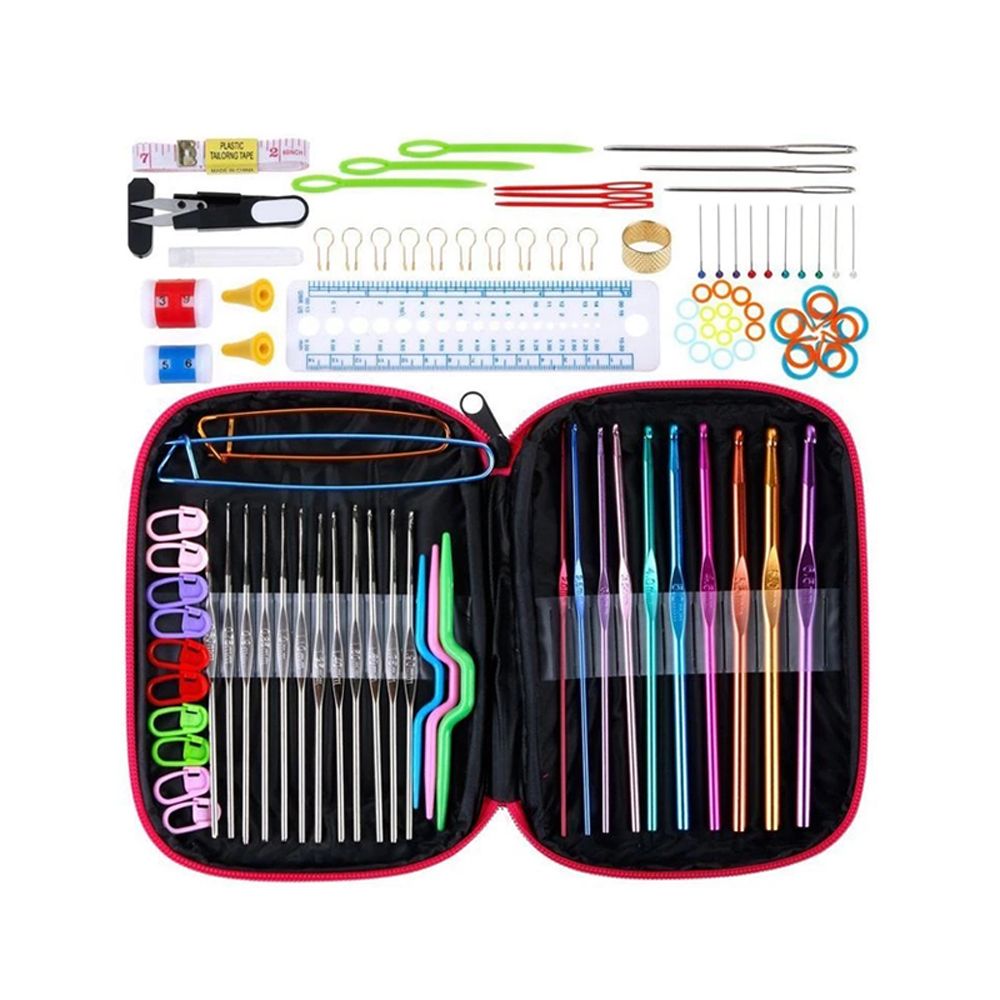 100 Piece DIY 22 Sizes Crochet Hooks Needles Weaving Sewing Tools Set ...