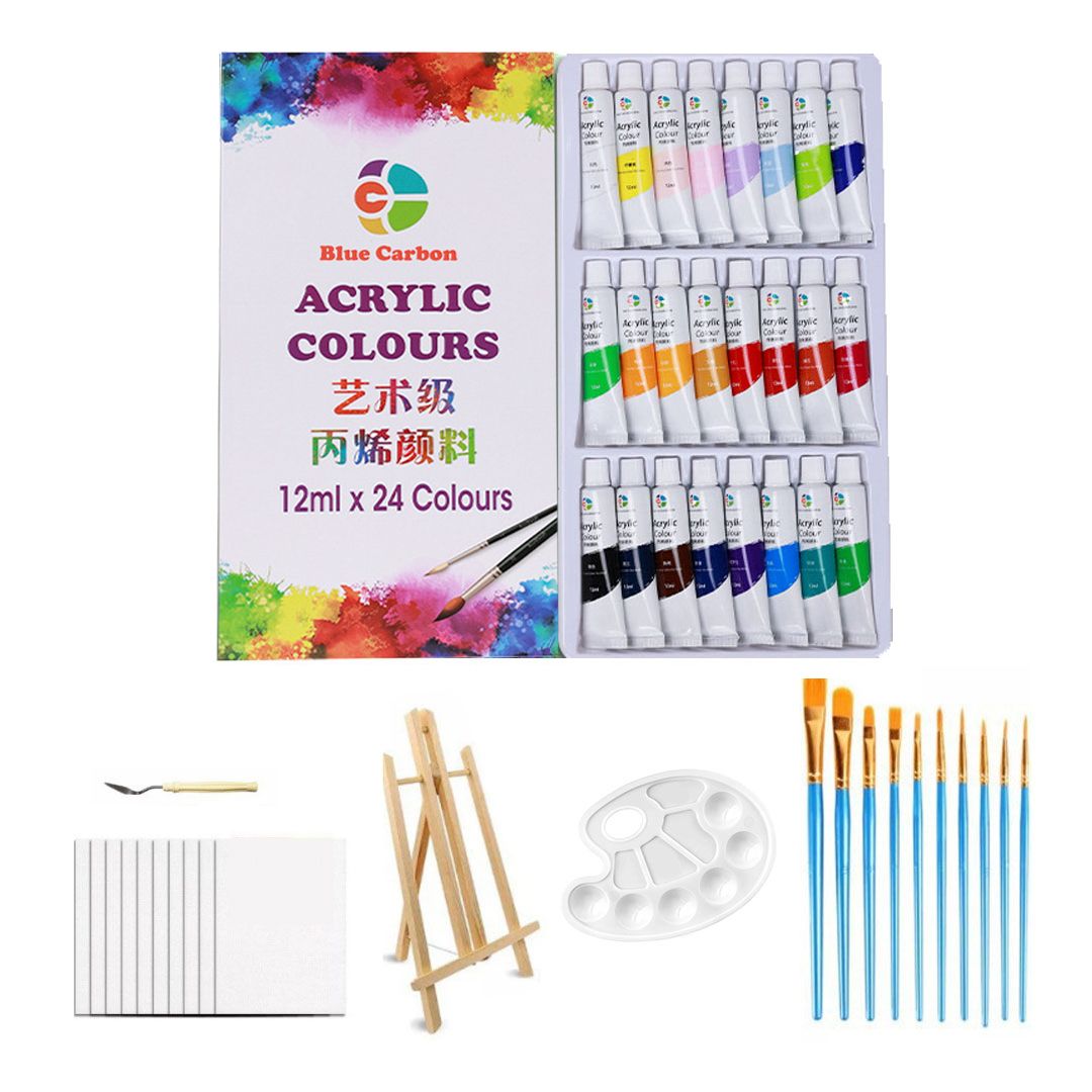 24 Color Acrylic Paint Set 12ml Non-toxic Fast-dry with Easel Brush ...