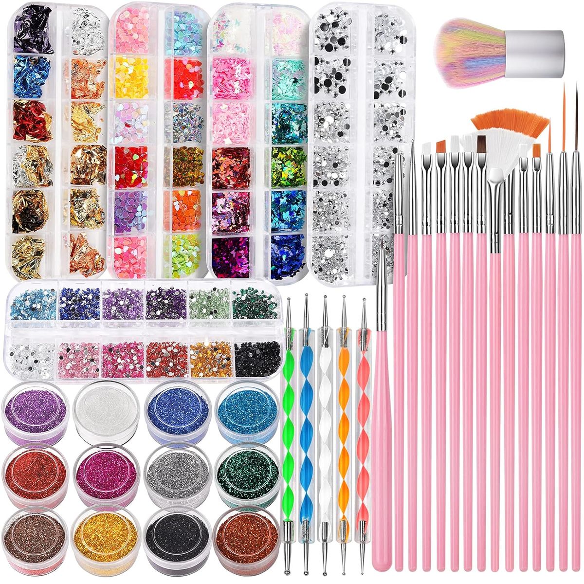 6)Nail Art Decoration Kit with Brushes, Dotting Tools Dust Brush(w2j6 ...