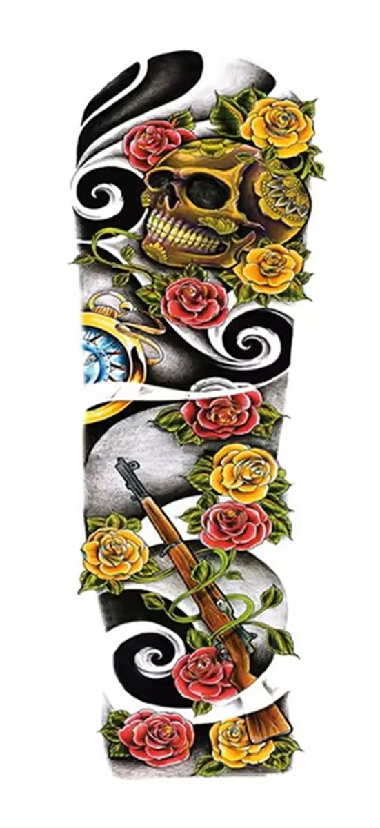 Large Temporary Tattoo - Full Arm/ Sleeve/ Thigh/ Back - Scull & Roses ...