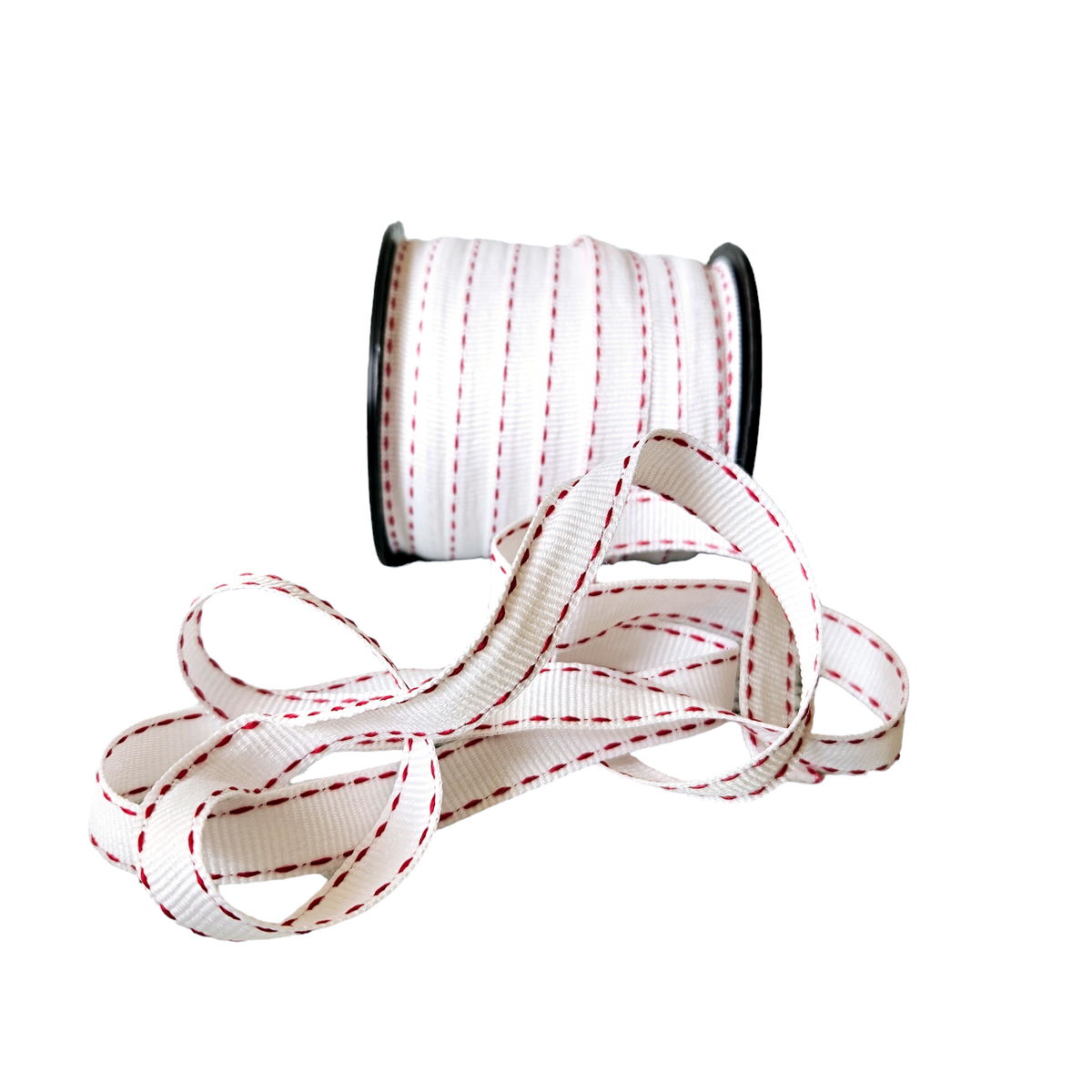 White Petersham with Red Side Stitch 15mm - 50m Roll | Shop Today. Get ...