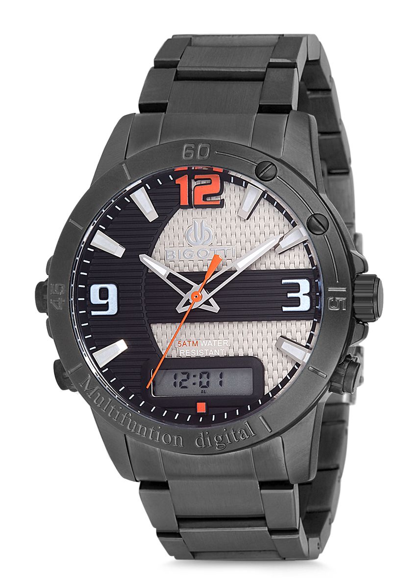 Bigotti Mens Watch Black Stainless Steel Emboss Dial Real Index ...