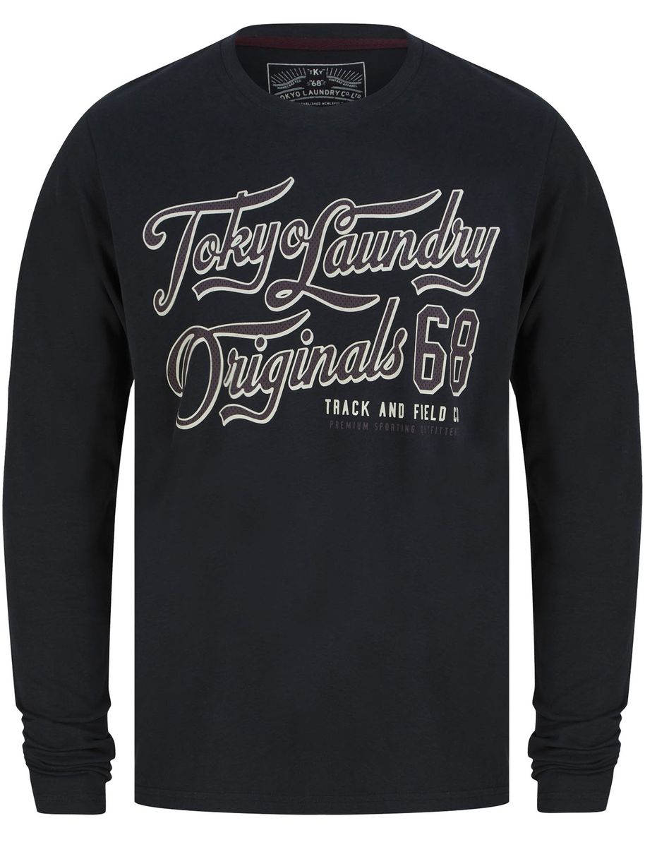 Tokyo Laundry Mens - Dissolved Motif Cotton Jersey Long Sleeve Top In ...