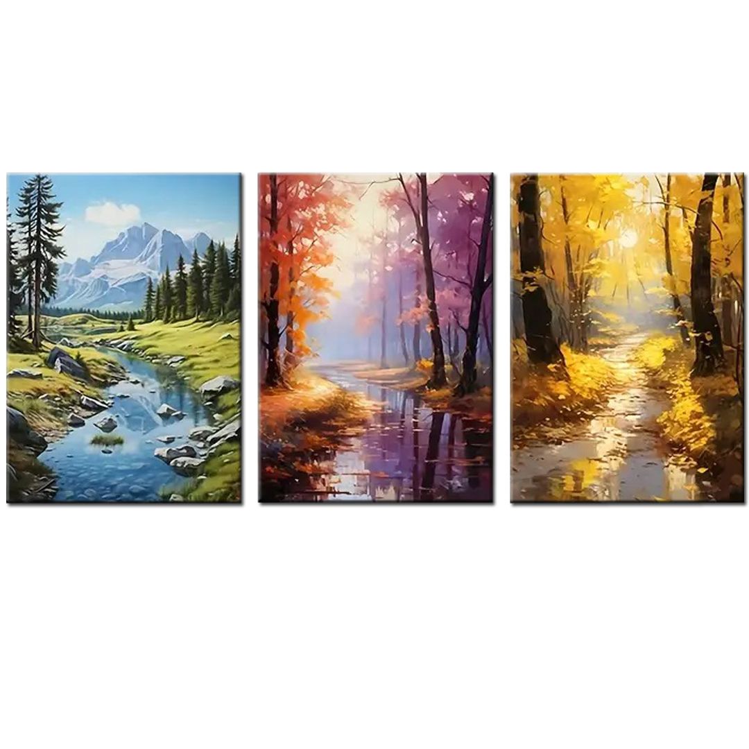 Canvas-Art-3 Pieces Spring ,Summer & Autum Landscape Abstract Wall Art ...