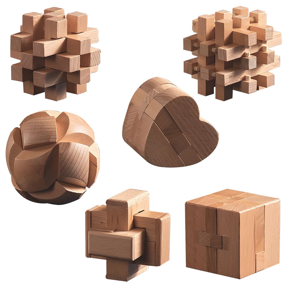6 Pieces Wooden 3D Puzzle Brainteaser Puzzle Games Brain Teasers Toy ...