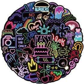 50pcs Vinyl Waterproof Stickers for Laptop Bottle Book Phone - Neon ...