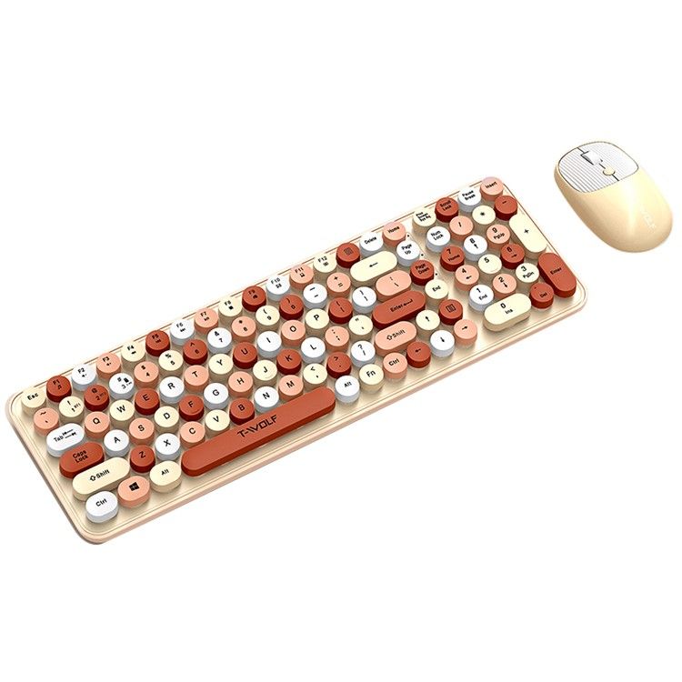 T-WOLF TF350 2.4G Wireless Keyboard Mouse Set Home Office - Milk Tea ...