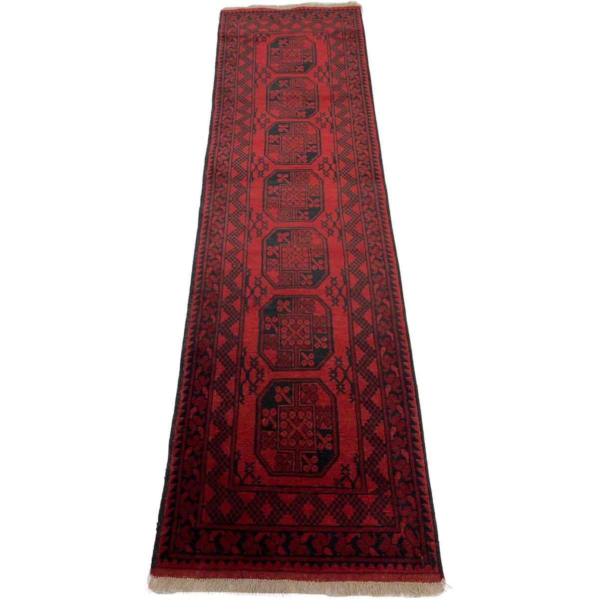 Red Afghan Elephant Feet Runner 290cm x 82cm | Shop Today. Get it ...