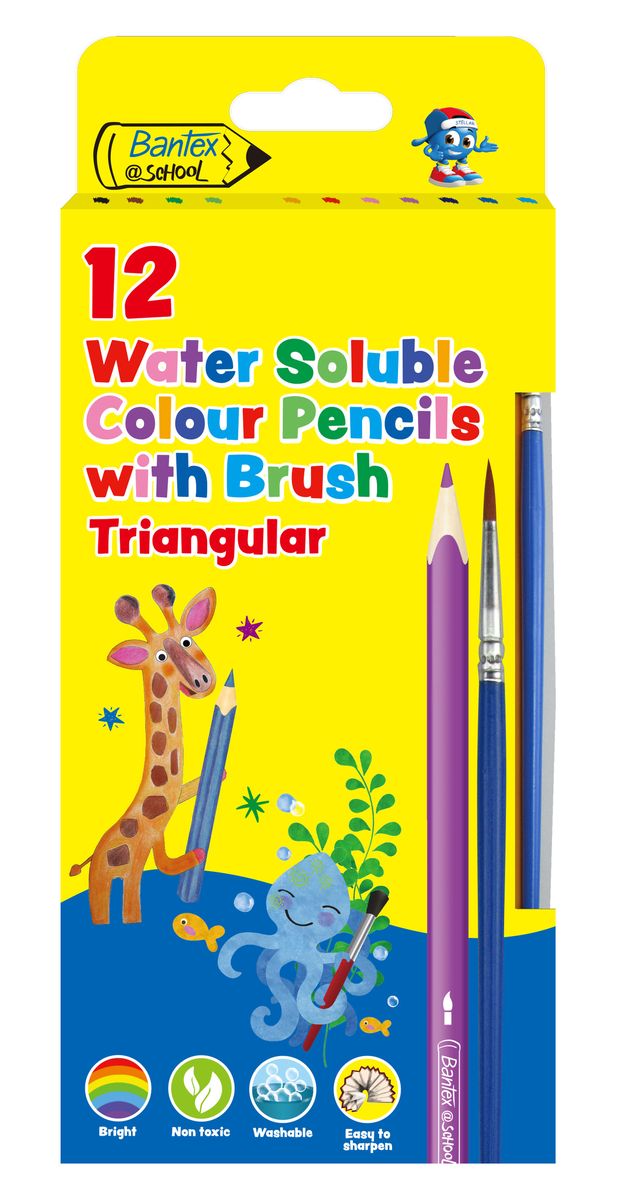 Water soluble Triangular colouring pencils 12's with Paint Brush | Shop ...