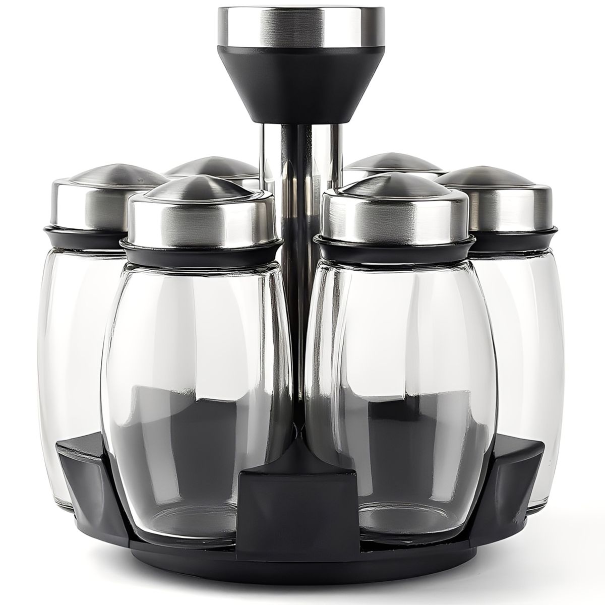 Spinning Glass Spice Jars,360 Rotating Spice Rack Organizer,Stainless ...
