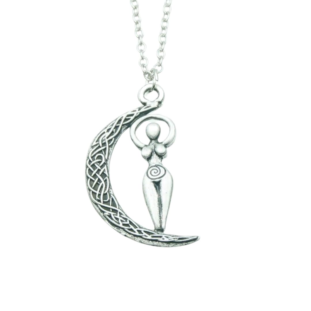 Antique Silver Plated Wicca Moon Goddess Pagan Amulet Pendant Necklace ...