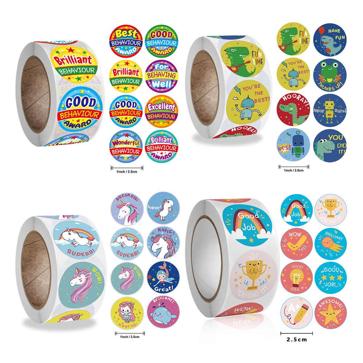 Artikon Motivation Stickers - 32 Patterns 2000 Stickers 2.5cm Roll ...