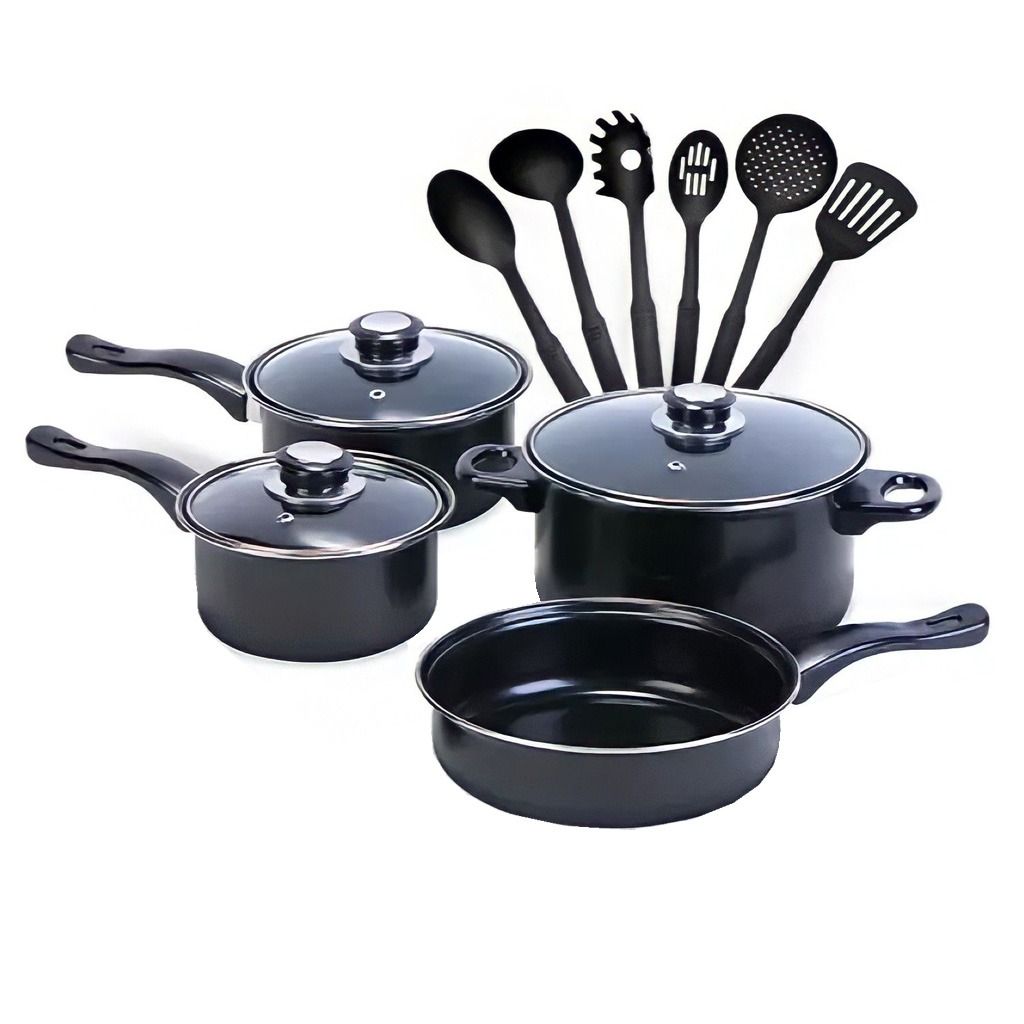 13 Piece Non-Stick Black Modern Cookware & Utensil Set | Shop Today ...
