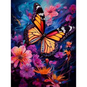 Diamond Painting DIY Kit Round Dot - Butterfly Right Pink Flowers ...
