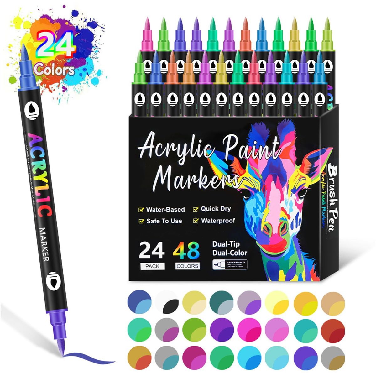 24 Dual-Tip Markers 48 Colors - Dual Tip Fine & Chisel Markers for ...