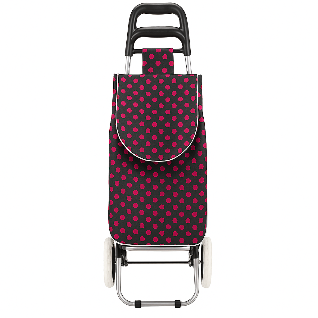 Foldable Two-Wheel Shopping Trolley with Large Polka Dot Bag - White ...