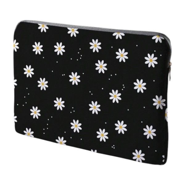 Printed Daisy Design Slim Laptop Case With Plush Interior - S - Black ...
