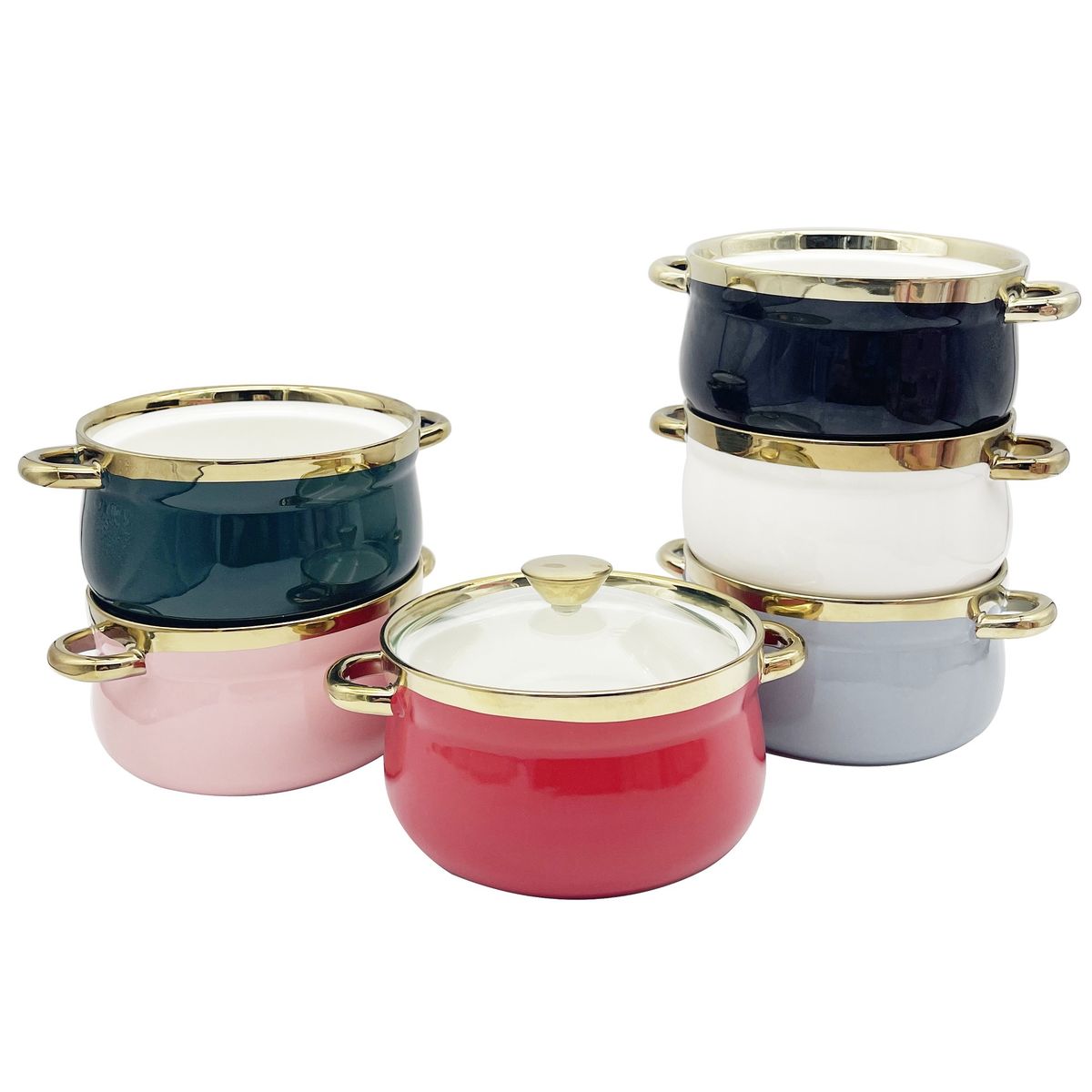 Elegant King 14-Piece Ceramic Coating 1.2L Serving Pot Set - 7 Colors ...