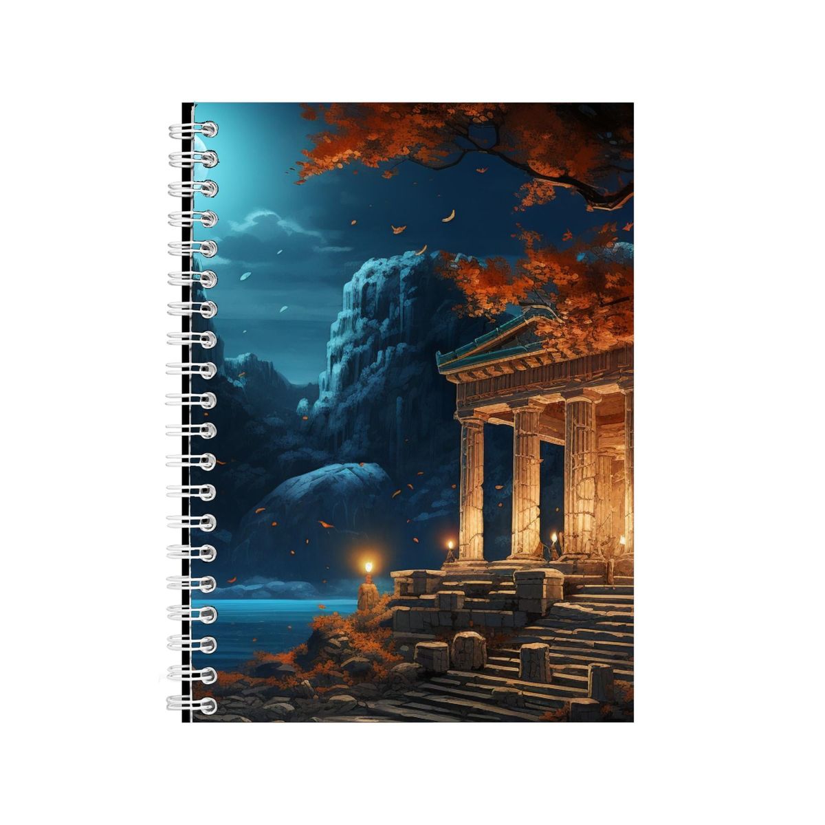Night A5 Notebook Spiral Lined Trendy Old Ruins Graphic Notepad Present ...