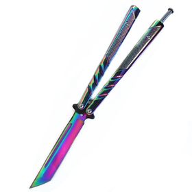 Butterfly Knife Iridescent Premium Smooth Flip Fan Knife - Large 24.5cm ...