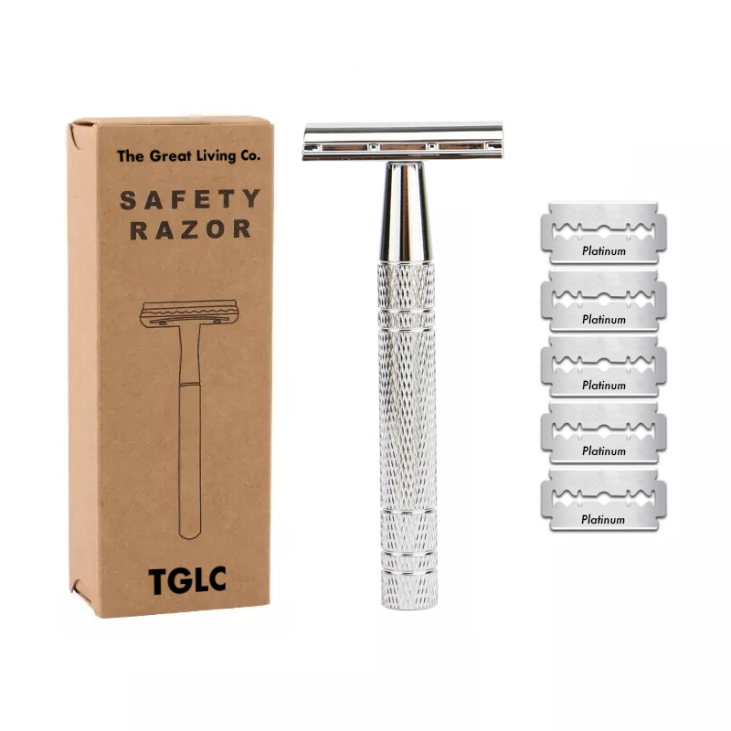 Premium Double Edge Safety Shaving Razor & 5 Platinum Coated Blades ...