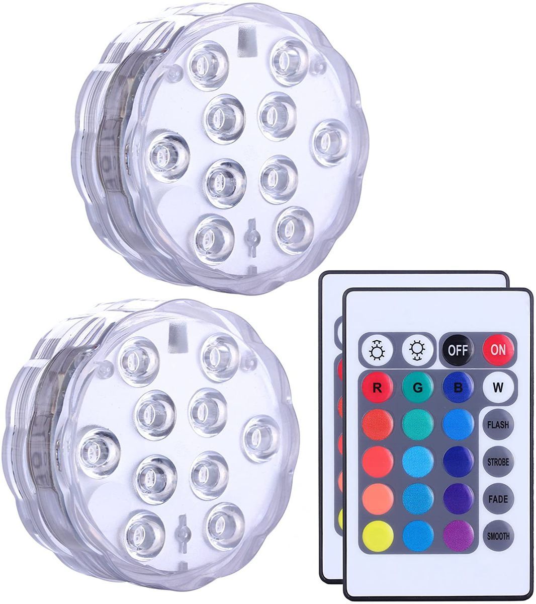 2 Pack Remote Control Waterproof Submersible LED Light with Timer ...