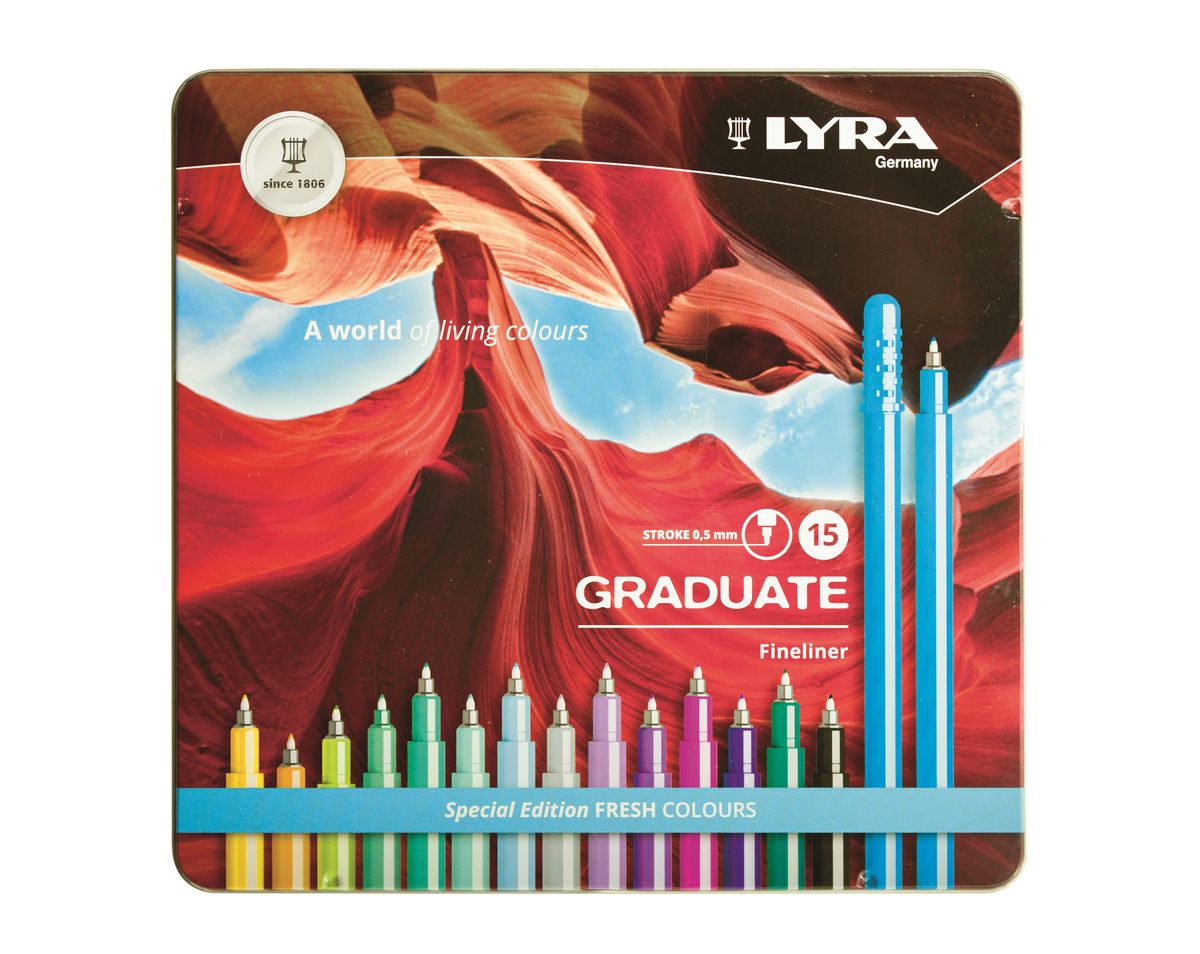 Lyra Graduate Fineliner Fresh Colours Metal Box 15pc | Buy Online in ...