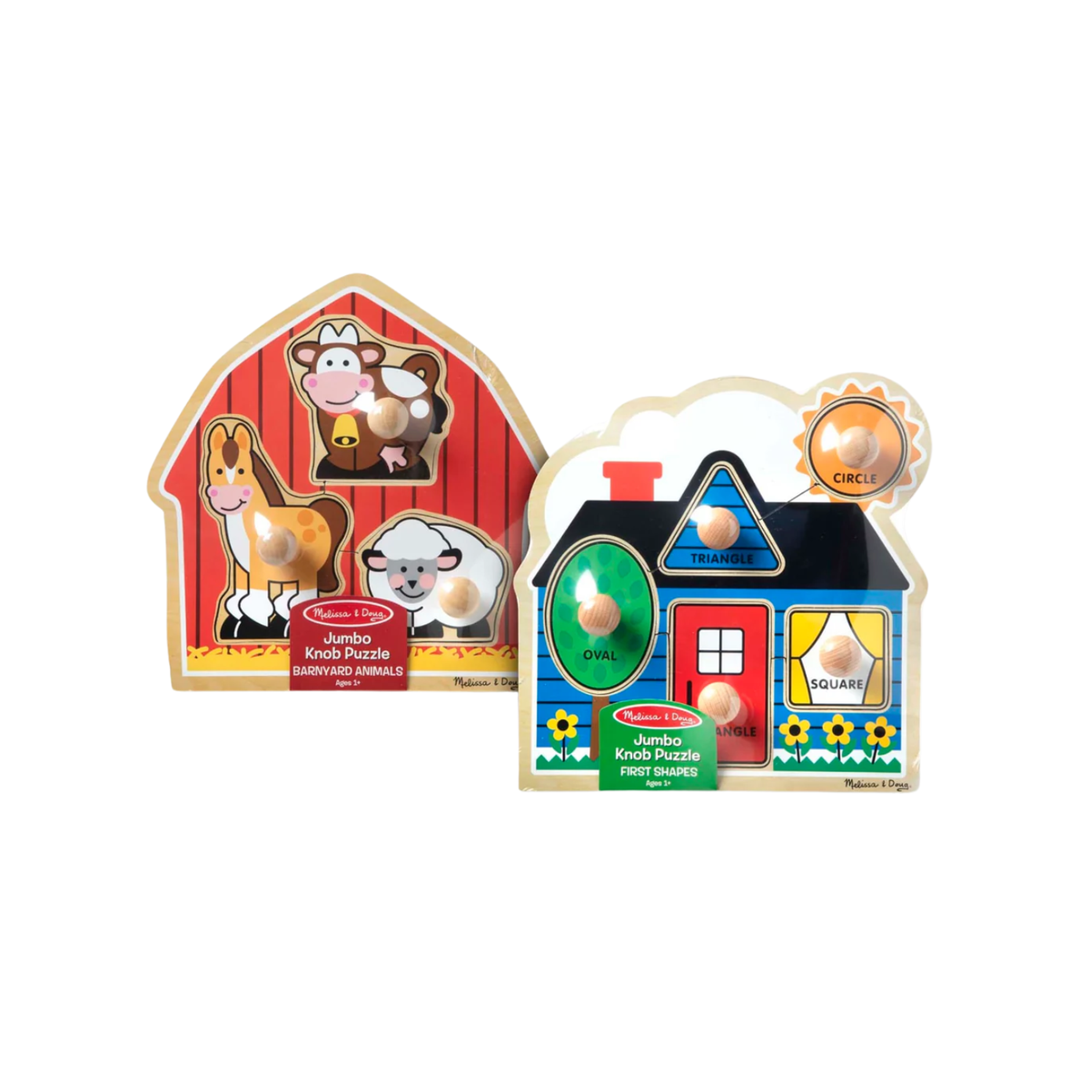 Melissa & Doug Jumbo Knob Wooden Puzzles Bundle - Shapes and Barn ...