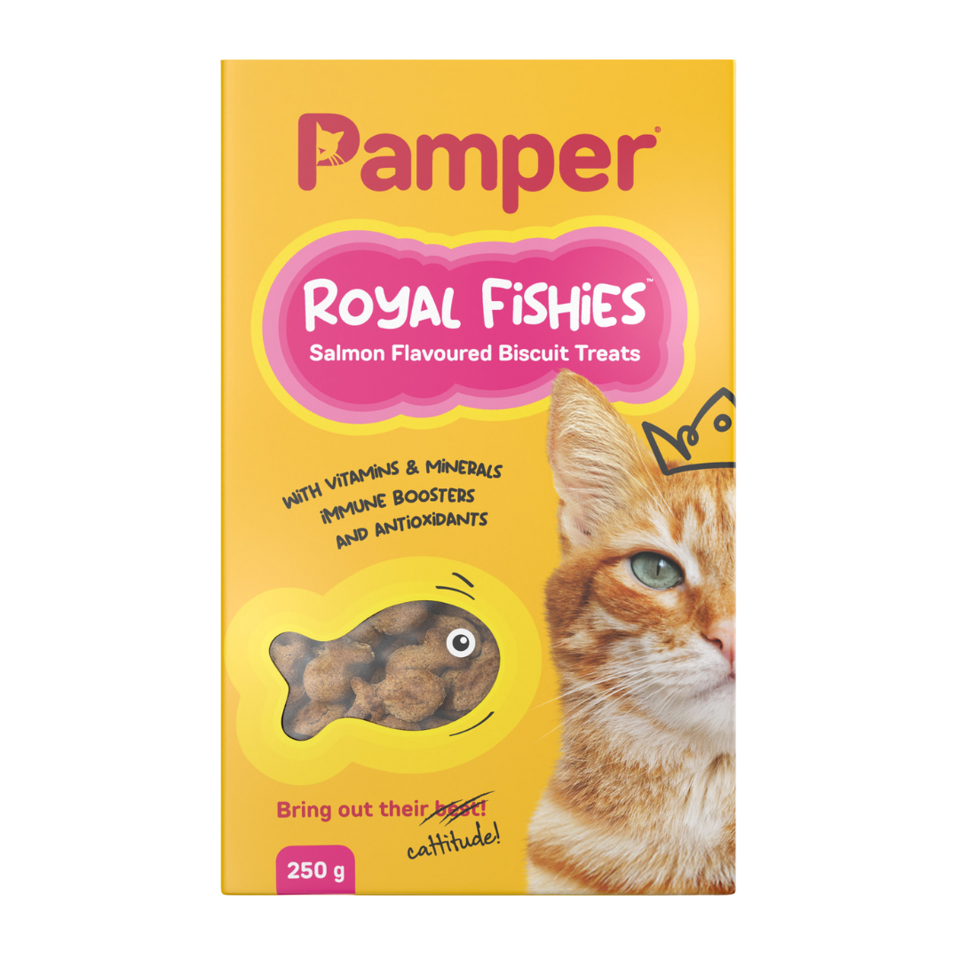 Pamper Cat Biscuit Treats Royal Fishies Salmon Flavour (1 x 250g ...