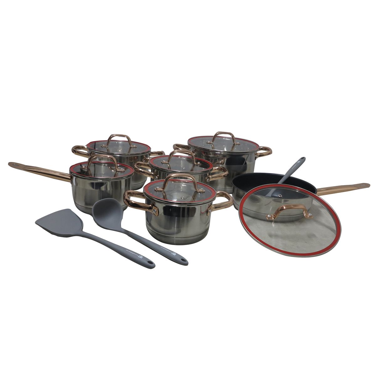 LMA 12 Piece Stainless Steel Cookware with No-Scratch Silicon Utensil ...