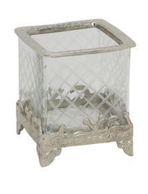 Decorative Glass Square Flower Vase With Silver Plated Base & Top ...