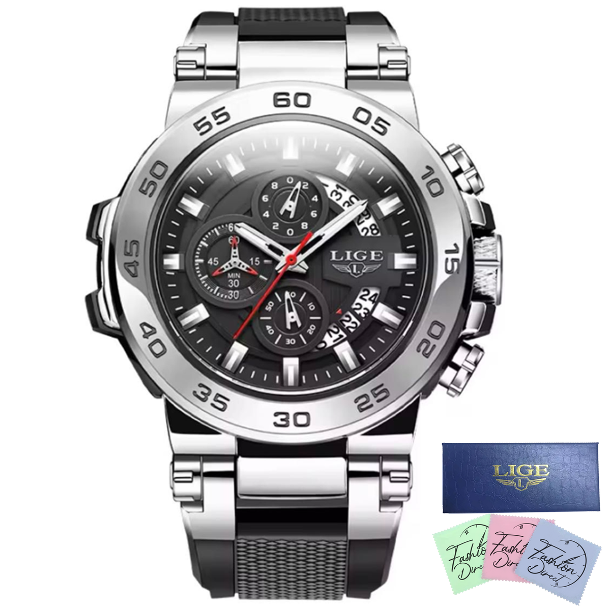 LIGE - Men Luxury Chronograph Silicone Strap Sport Watch | Shop Today ...