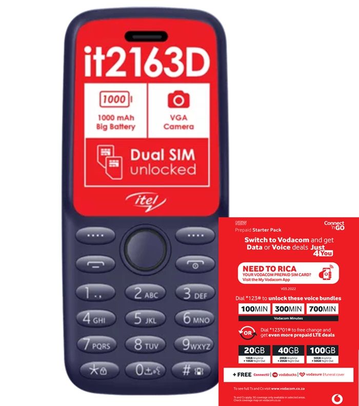 Itel it2163D 2G Feature Phone - Deep Blue + Vodacom SIM Card Pack ...