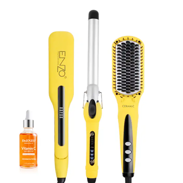 ENZO 4 Piece Yellow Titanium Plate Hair styling tools Set | Shop Today ...