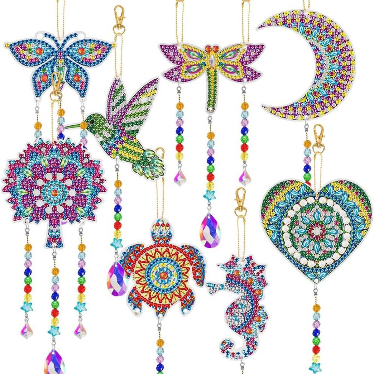 8 Pcs DIY Diamond Painting Wind Chimes 3D Suncatcher for home ...