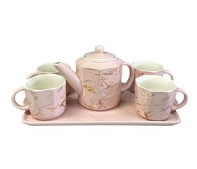 6 Pieces Modern Ceramic Marble Tea Set with Serving Tray Teapot and ...