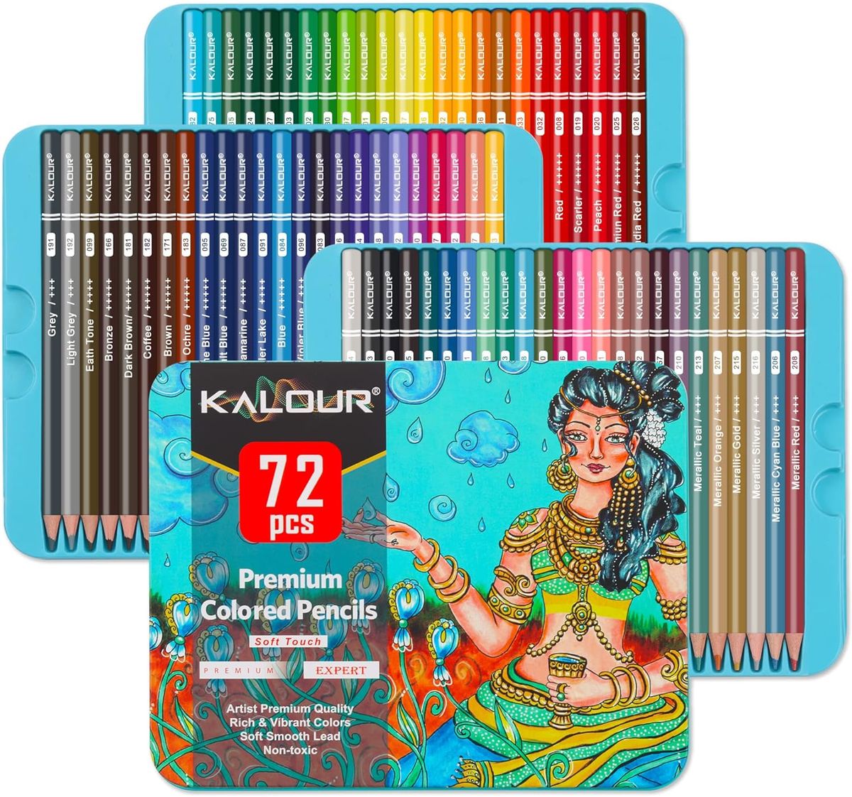 KALOUR 72 Premium Colored Pencils, Artists Soft Core Vibrant Color ...