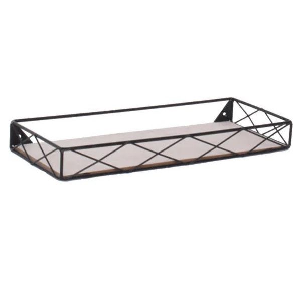 Rectangle Tray Shaped Metal Shelf Black With Wood 40x15x4cm | Shop ...