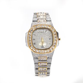 Iced Out Silver and Gold Baguette Luxury Watch for Men | Shop Today ...