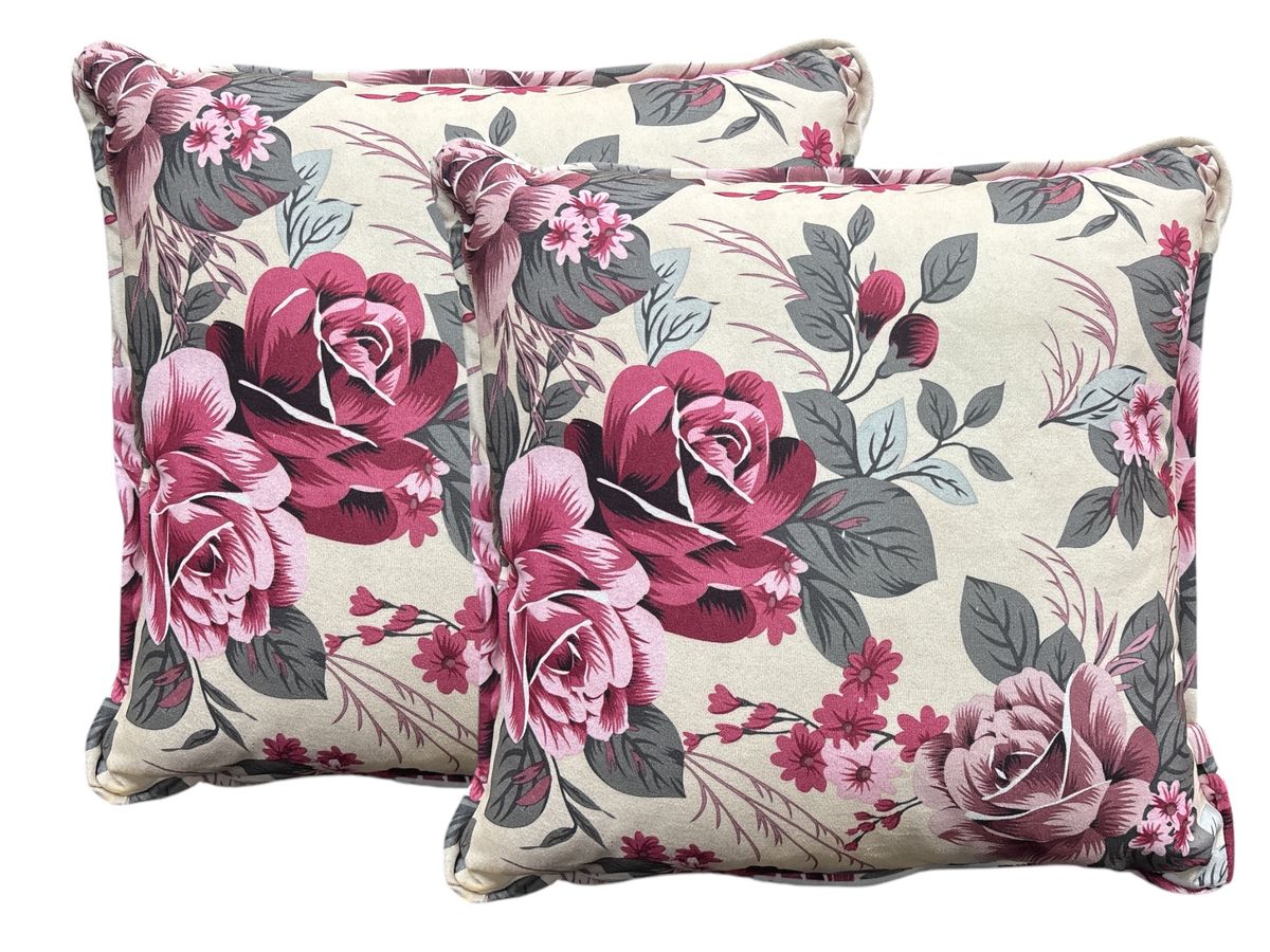 2 Piece Pink Rose Floral Scatter cushion with Zipped Pipping and Inner ...