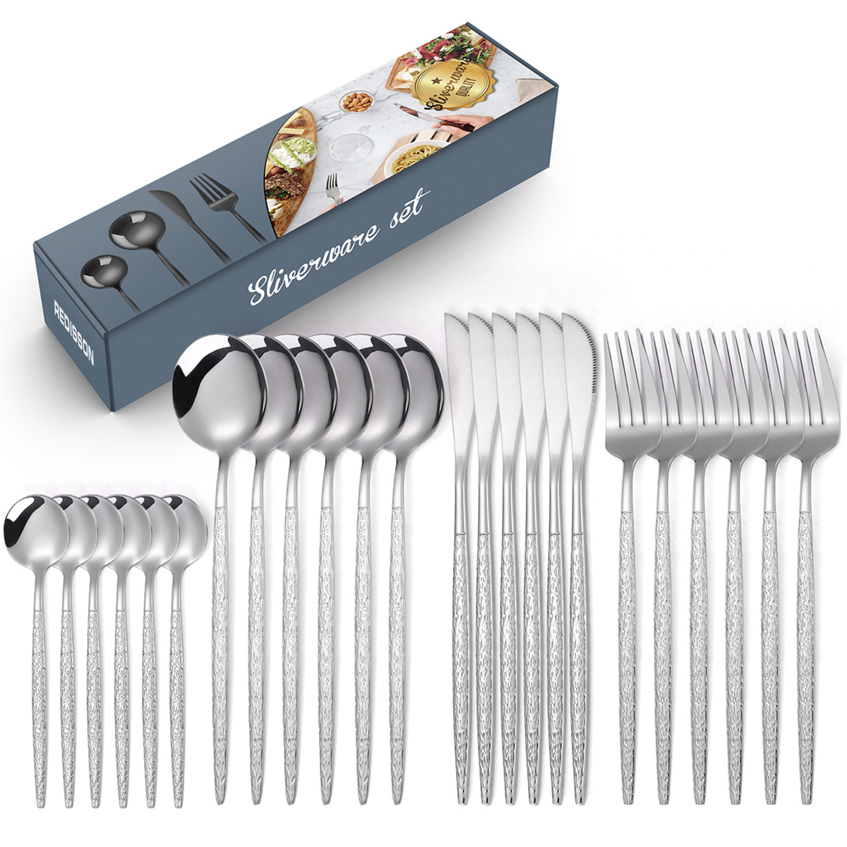 24 Piece Stainless Steel Cutlery Flatware SetsKnife Fork Spoon Sets ...