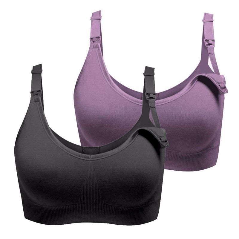 Ultra-Soft Nursing Bra - Unicoo - Value Pack of 2 Bras - Black & Purple ...