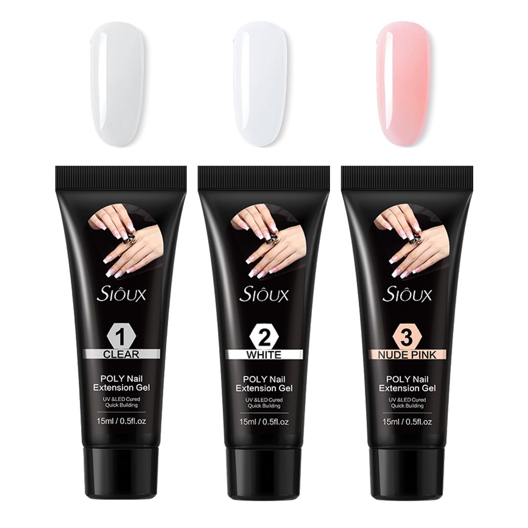Sioux Poly Gel Set 3 Pieces, Nail Extension Builder Gel, Quick Building ...